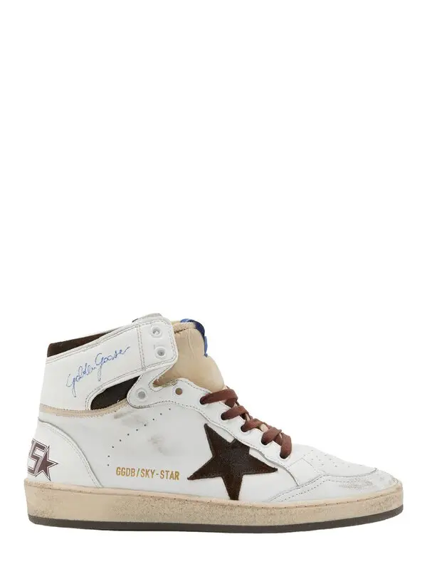 GOLDEN GOOSE Sky Star Leather Sneakers - Brown
