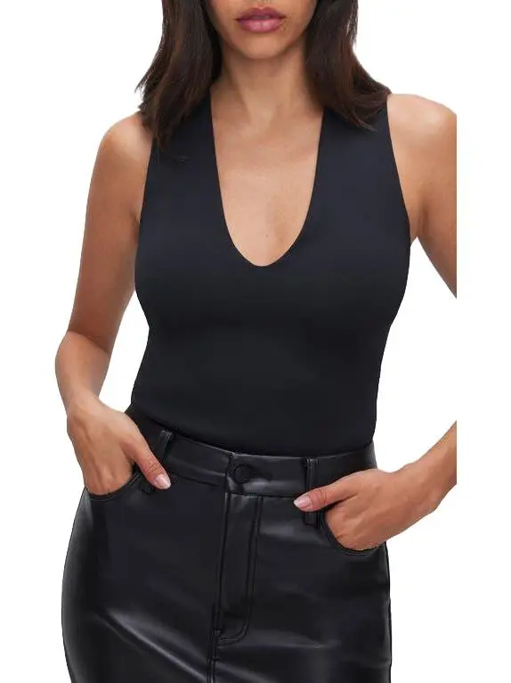 Good American Sculpting Deep V-neck Tank Bodysuit - Black001