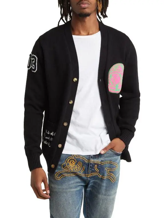 BILLIONAIRE BOYS CLUB Cotton Appliquéd Cardigan - Black