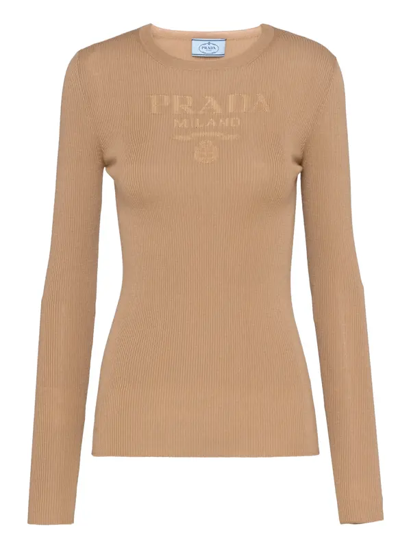 Prada Superfine Wool Crew-neck Sweater - Camel Brown