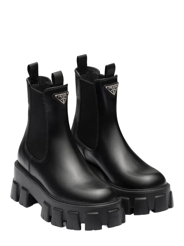 Prada Monolith Leather Chelsea Booties - Black