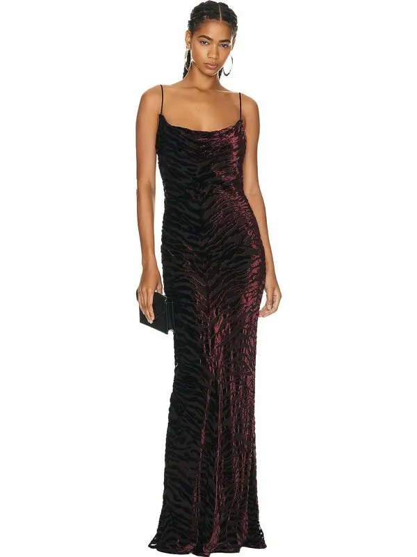 Saint Laurent Sleeveless Draped Gown - Noir Bordeaux
