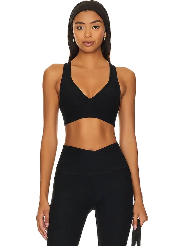 Beyond Yoga Spacedye Lift Your Spirits Sports Bra In Black - Darkest Night