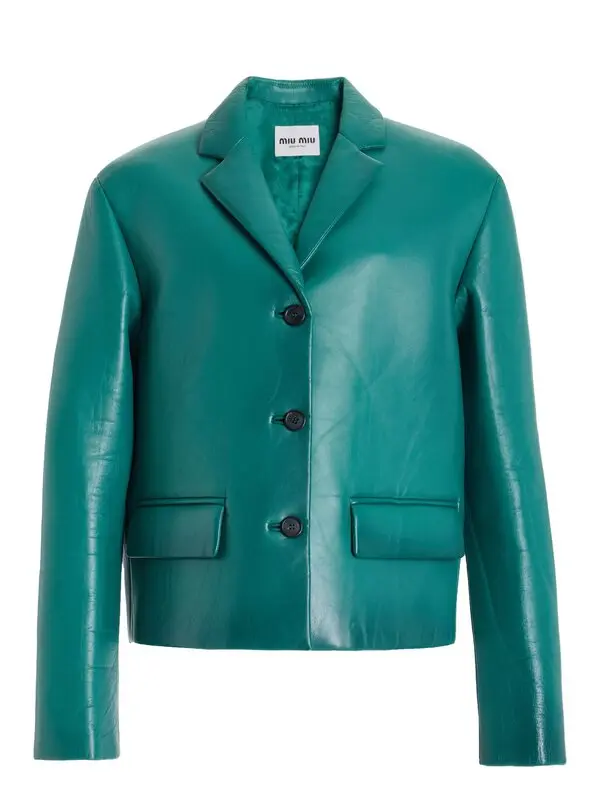 Miu Miu Leather Blazer Jacket - Blue