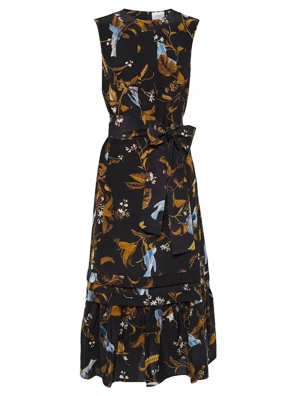 Erdem Printed Silk Midi Dress - Black