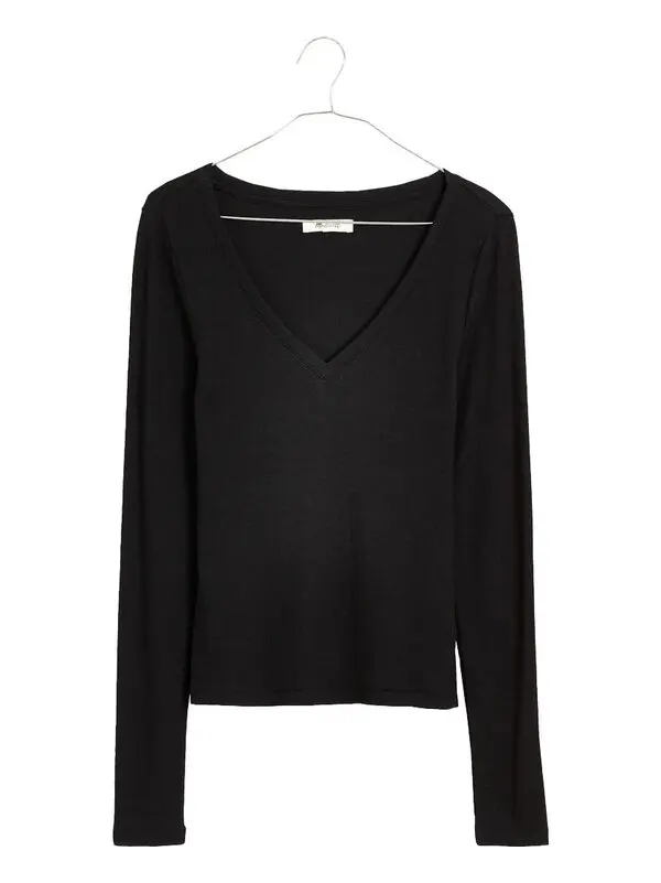 Madewell Long Sleeve V-neck Rib Top - True Black