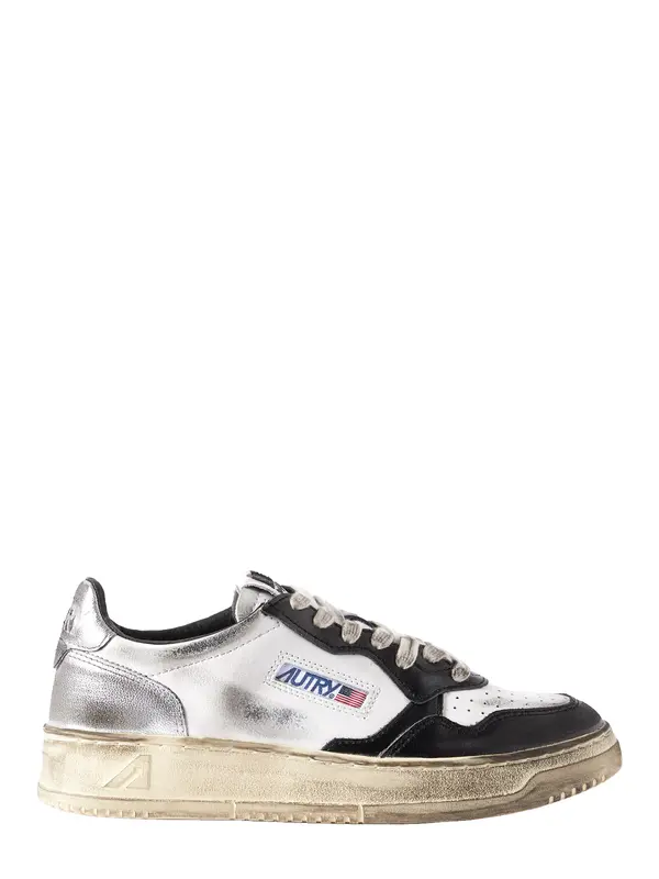 AUTRY Super Vintage Distressed Leather Sneakers - Black