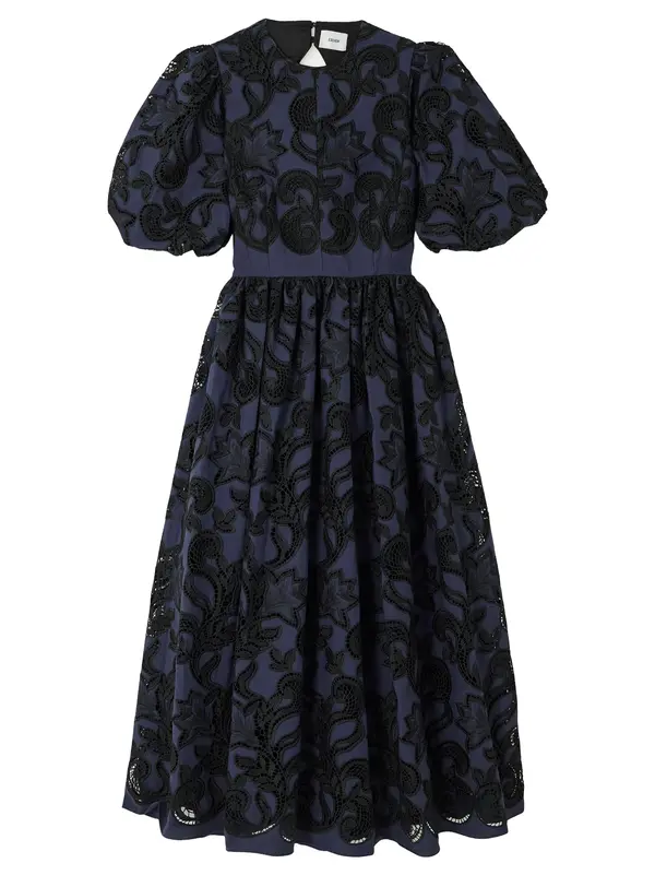Erdem Open-back Pleated Broderie Anglaise Voile Midi Dress - Blue
