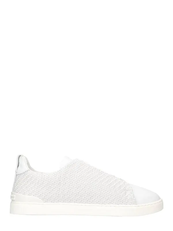 Zegna Leather Pelletessuta Triple Stitch Sneakers - White