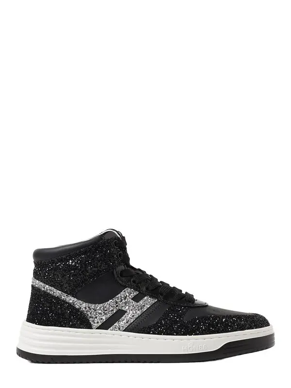 Hogan H630 Leather And Glitter Basket Sneakers - Black