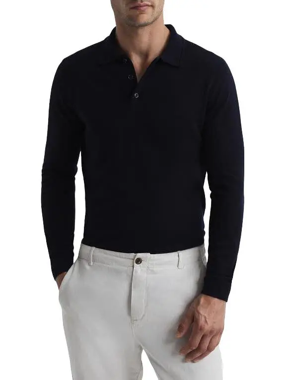 REISS Trafford Long Sleeve Wool Polo Sweater - Navy