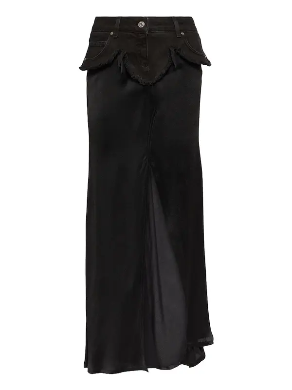 Blumarine Denim-trimmed Satin Maxi Skirt - Black