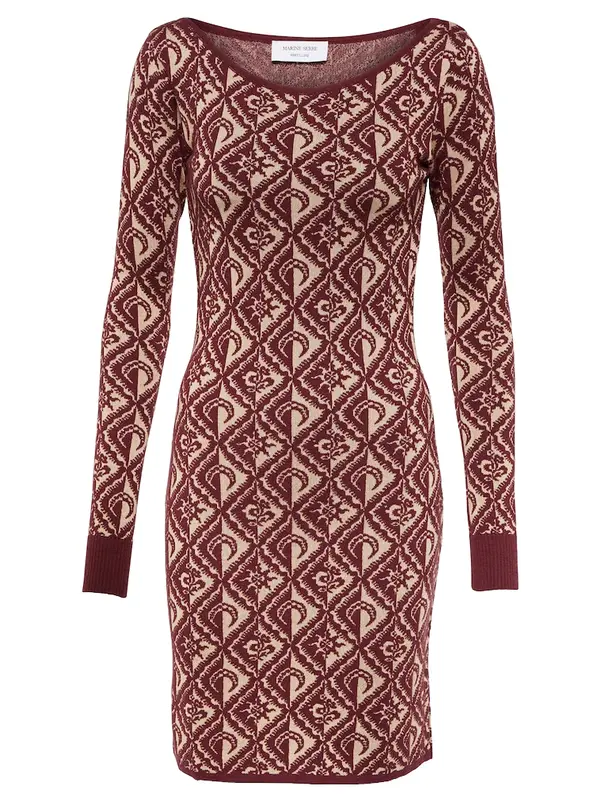 MARINE SERRE Moon Diamant Jacquard Wool-blend Minidress - Burgundy