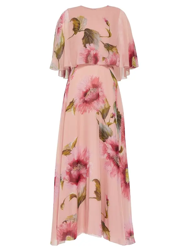 Giambattista Valli Caped Floral Silk Georgette Gown - Pink