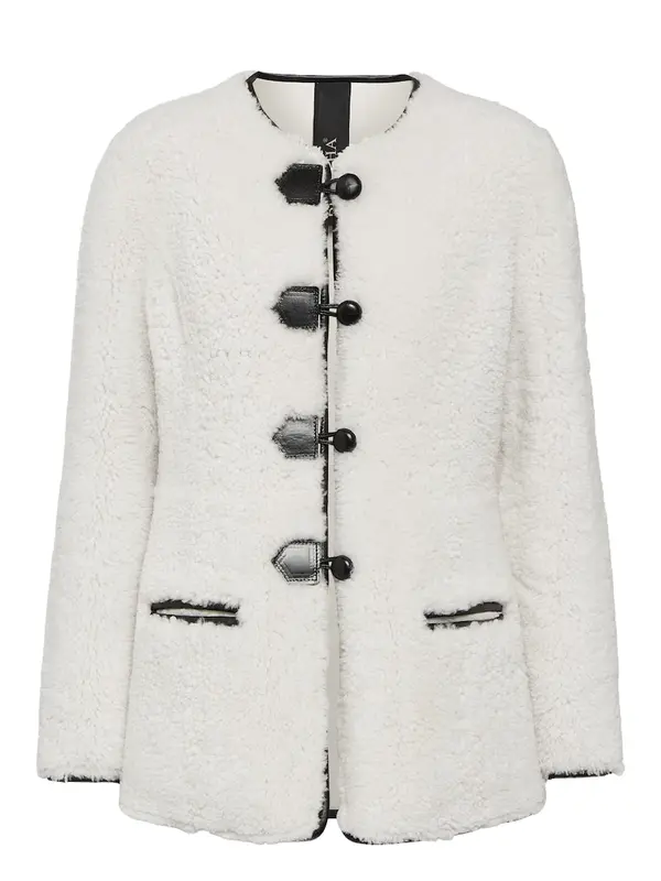 BLANCHA Leather-trimmed Shearling Jacket - White