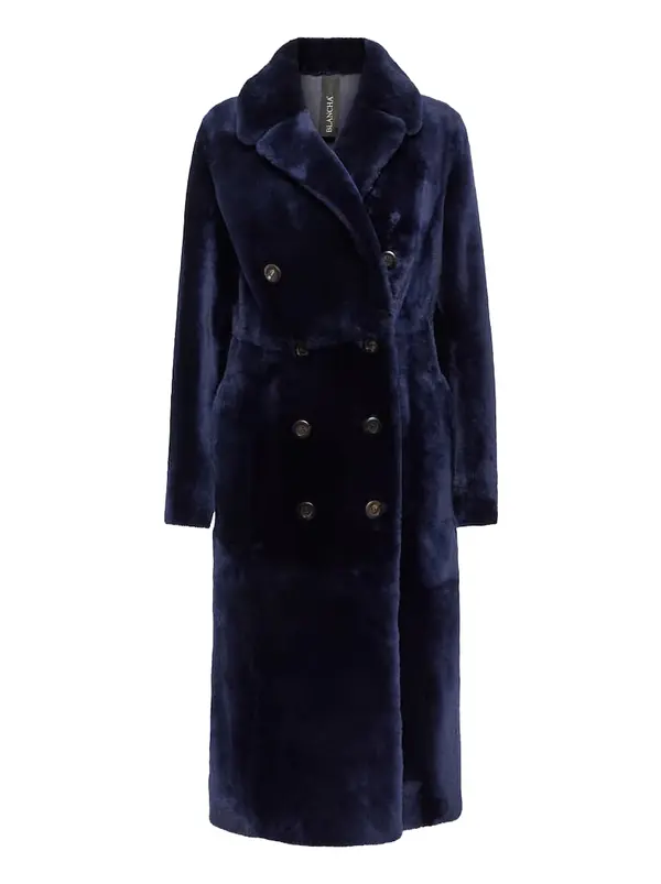 BLANCHA Double-breasted Shearling Coat - Blue