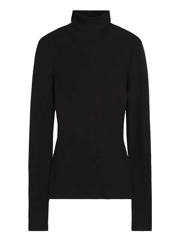 Cos Merino Wool Turtleneck Top With Thumbhole Cuffs - Black