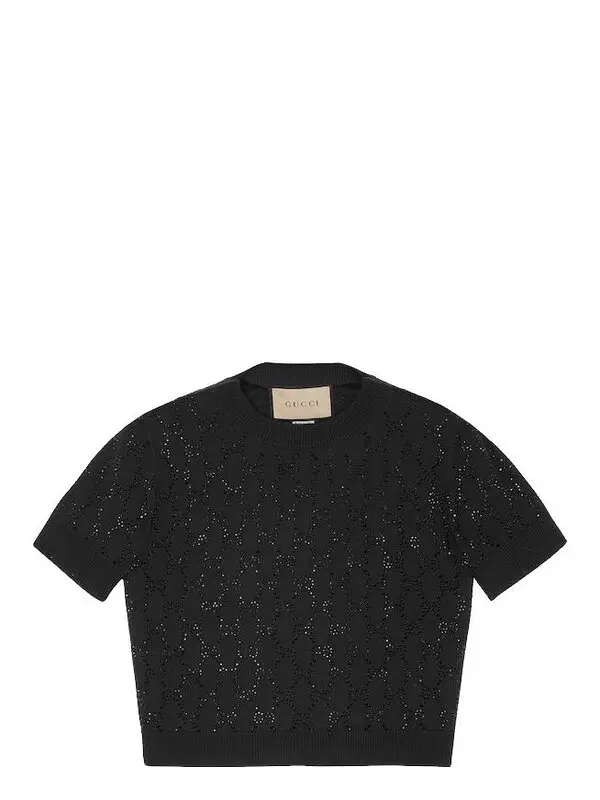 Gucci Fine Wool Gg Crystal Top - Black