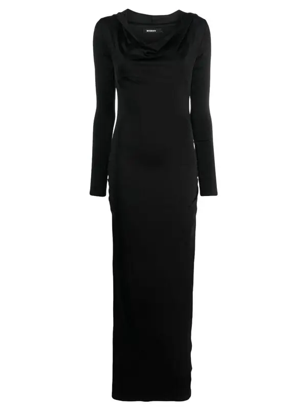 MISBHV Draped-neckline Hooded Maxi Dress - Black