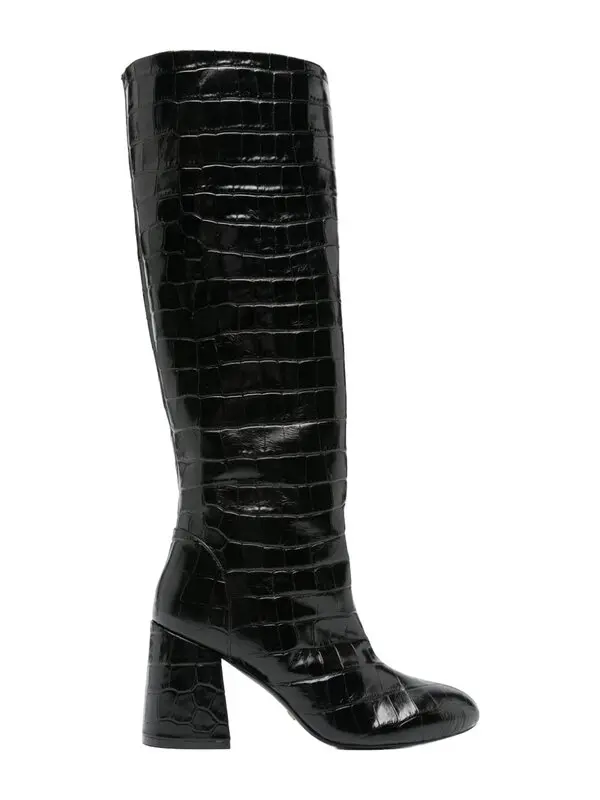 STUART WEITZMAN 90mm Crocodile-effect Leather Boots - Black