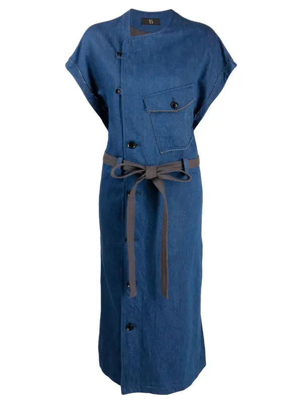 Y’s Belted Twill Denim Dress - Blue