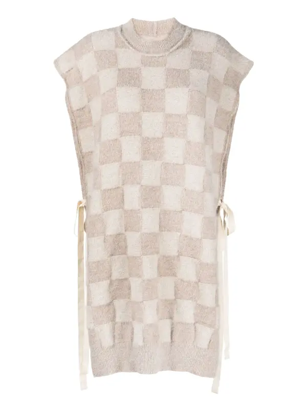 UMA WANG Checkerboard Knitted Vest - Neutrals
