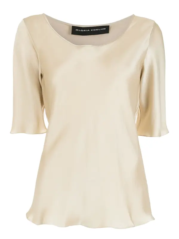 GLORIA COELHO Silk Satin T-shirt - Neutrals