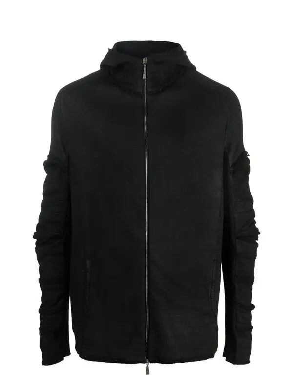 Masnada Draped Cotton Zip-up Hoodie - Black