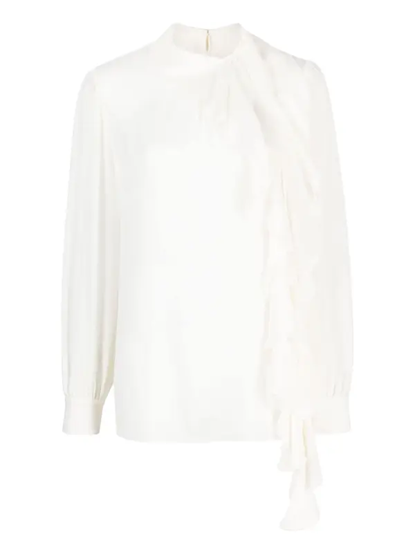 Dolce & Gabbana Frilled-trim Silk Blouse - White