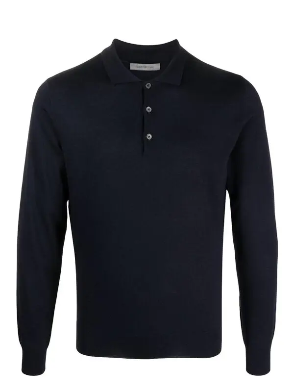 Corneliani 120's Virgin Wool Polo Shirt - Blue