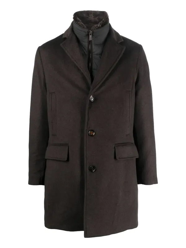 MOORER Single-breasted Notched Coat - Brown