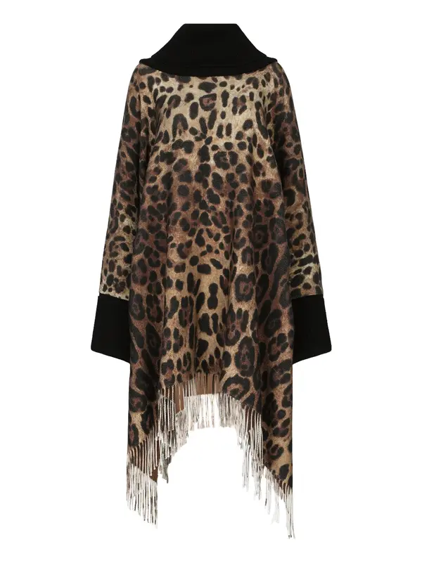 Dolce & Gabbana Leopard-print Fringed Poncho - Brown