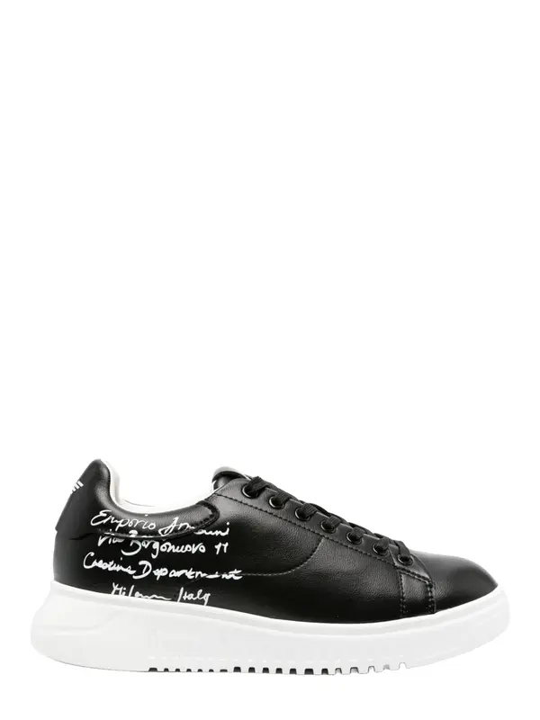 Emporio Armani Calligraphy-print Leather Sneakers - Black