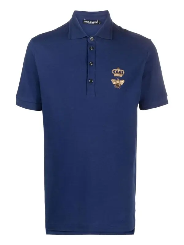 Dolce & Gabbana Embroidered Emblem Polo Shirt - Blue