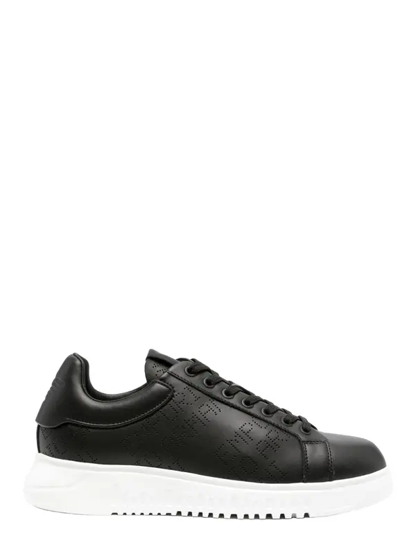 Emporio Armani Icon Logo-perforated Leather Sneakers - Black