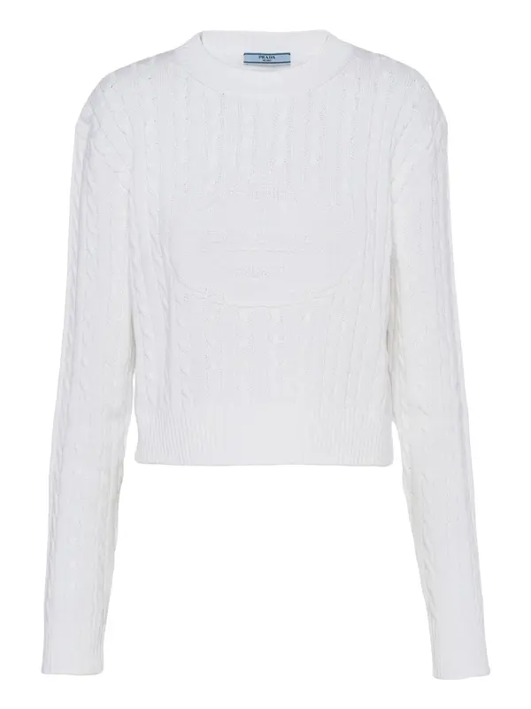 Prada Logo-intarsia Cable-knit Jumper - White