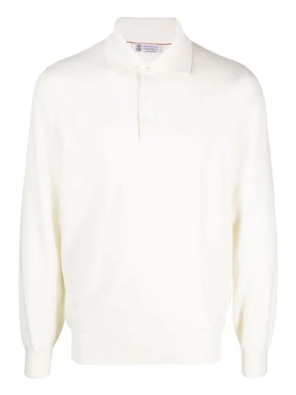 Brunello Cucinelli Long-sleeve Cashmere Polo Shirt - White