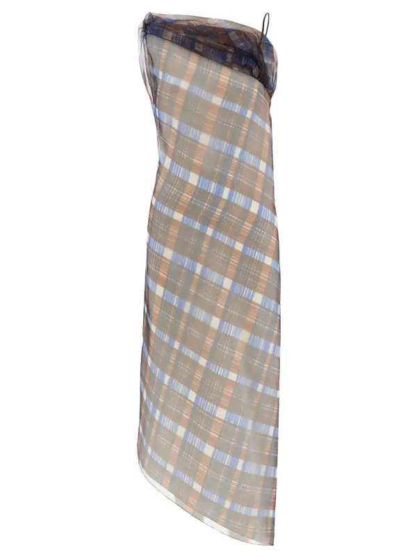 FERRAGAMO Organza Plaid-check Midi Dress - Brown