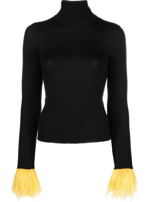 La DoubleJ Feather-cuff Ribbed-knit Jumper - Black