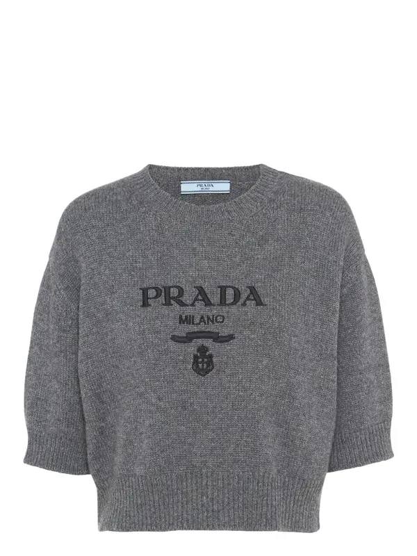 Prada Logo-intarsia Cropped Wool Jumper - Grey