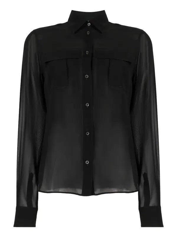 Aspesi Semi-sheer Construction Silk Blouse - Black