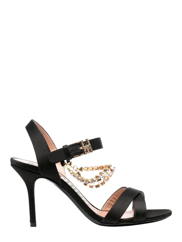 Moschino Rhinestone-embellished Leather Sandals - Black