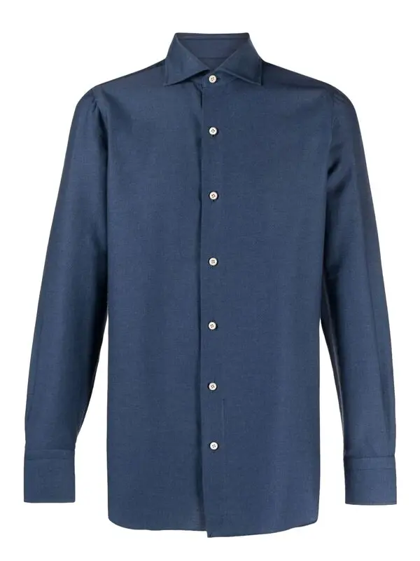 FINAMORE 1925 Long-sleeve Cotton-blend Shirt - Blue