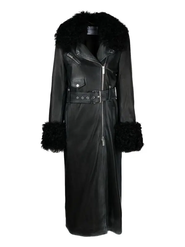 Blumarine Shearling-trim Leather Coat - Black