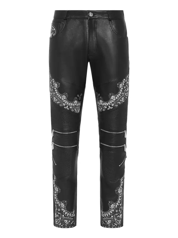 Philipp Plein Slim-cut Leather Trousers - Black