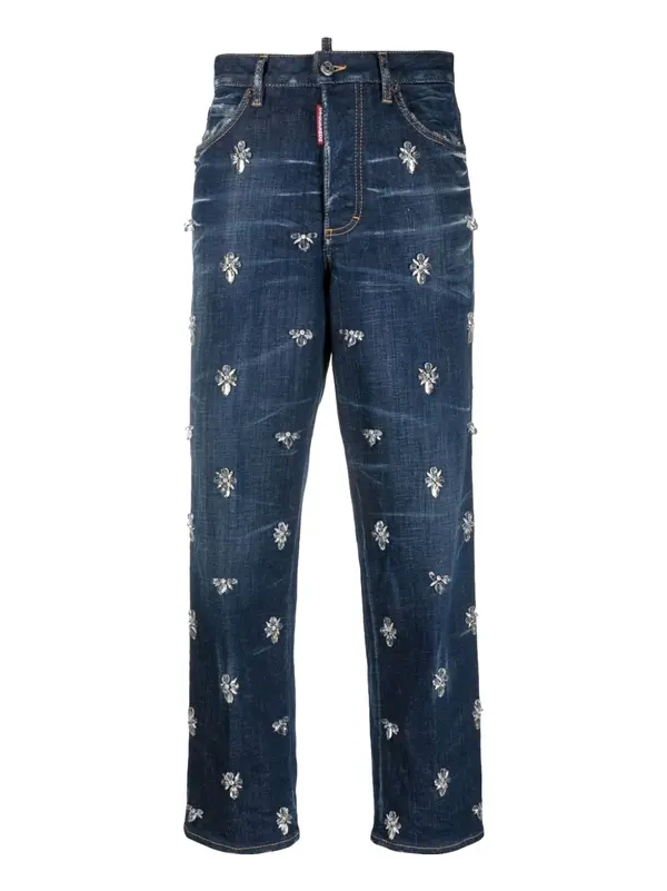 Dsquared2 Crystal Embellished Cropped Jeans - Blue