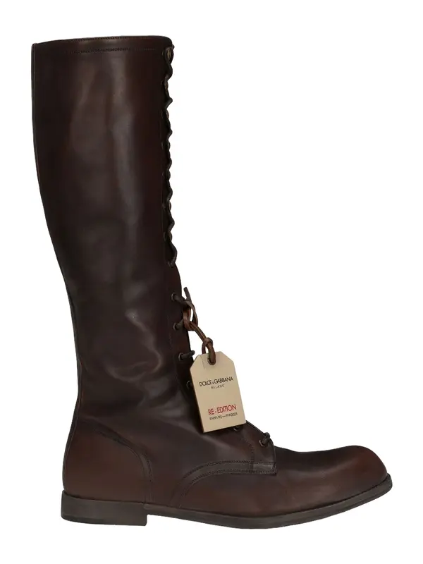 Dolce & Gabbana Logo-tag Lace-up Leather Boots - Brown