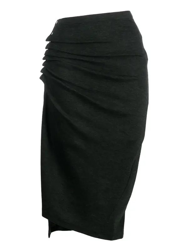 Rabanne Asymmetric Gathered Midi Skirt - Green