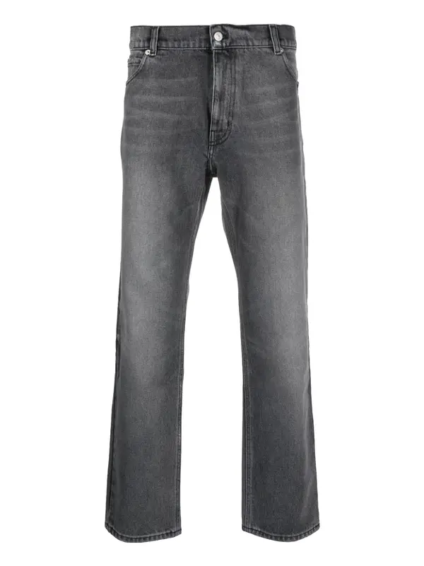 COURREGES Logo-embroidered Straight-leg Jeans - Grey