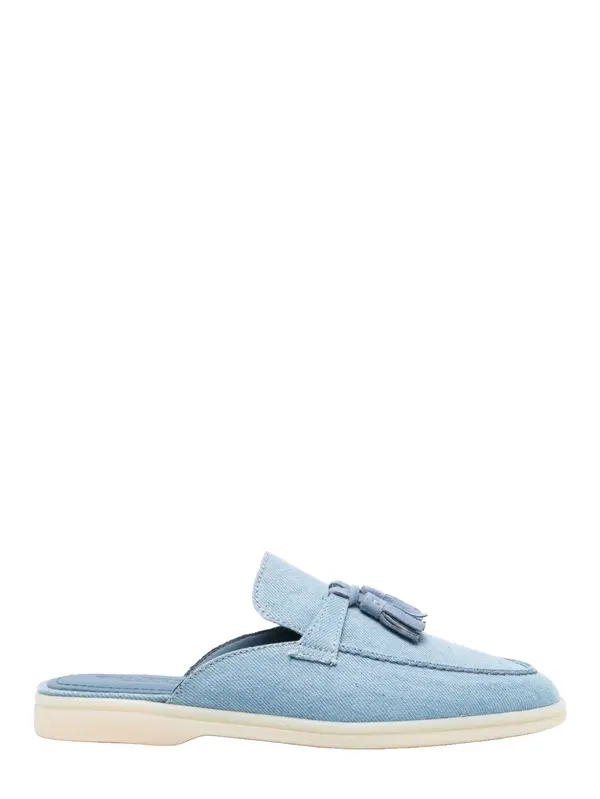 SCAROSSO Lucrezia Tassel Denim Slippers - Blue